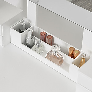 ANWBROAD Makeup Vanity Desk Vanity Set with Lighted Mirror Makeup Vanity Desk Table Set Large 8 LED Bulbs Frameless Mirror 3 Colors Modes Dimming 7 Drawers Cushioned Stool 3 Dividers White UBDT03W