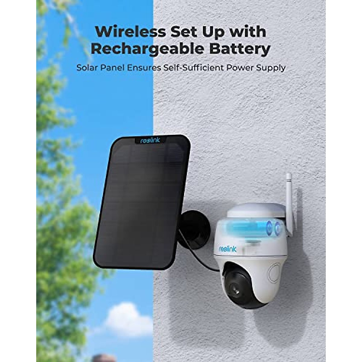 REOLINK 4MP Solar Security Camera Outdoor Wireless, No Hub Needed, Battery Powered Camera with 360° Pan-Tilt, 2.4Ghz WiFi Only, Smart Detection, No Monthly Fee, Argus PT+Solar Panel(Renewed)