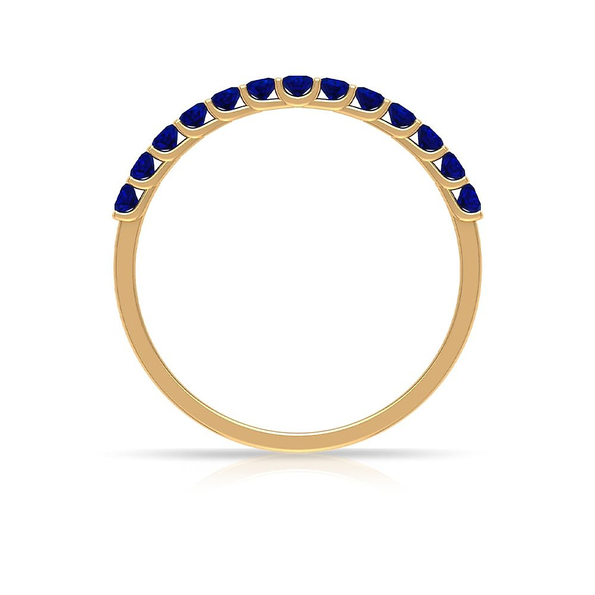 Certified Natural Blue Sapphire Half Eternity Ring, AAA Quality, Sapphire Anniversary Ring (With Jewelry Box), 14K Yellow Gold, Size:US 5.50