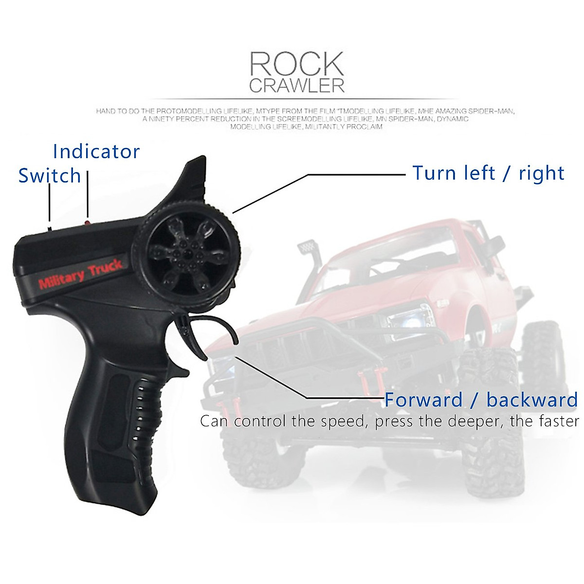 YIKESHU RC Truck Remote Control Rock Crawler Off-Road Racing Vehicles 1:16 2.4G 2CH 4WD Offroad RC Crawler Kids Toy Climb Semi Truck RTR Trailer LED Lights Red (WPL-C14)