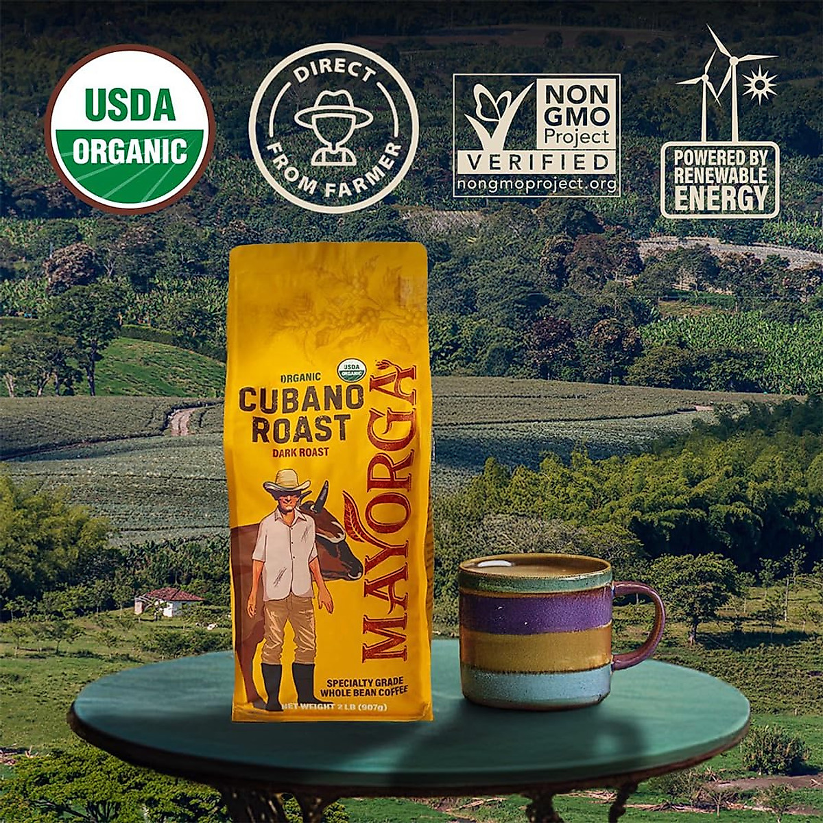 Mayorga Dark Roast Coffee, 2 lb bag - Café Cubano Coffee Roast - 100% Arabica Whole Coffee Beans - Smoothest Organic Coffee - Specialty Grade, Non-GMO, Direct Trade