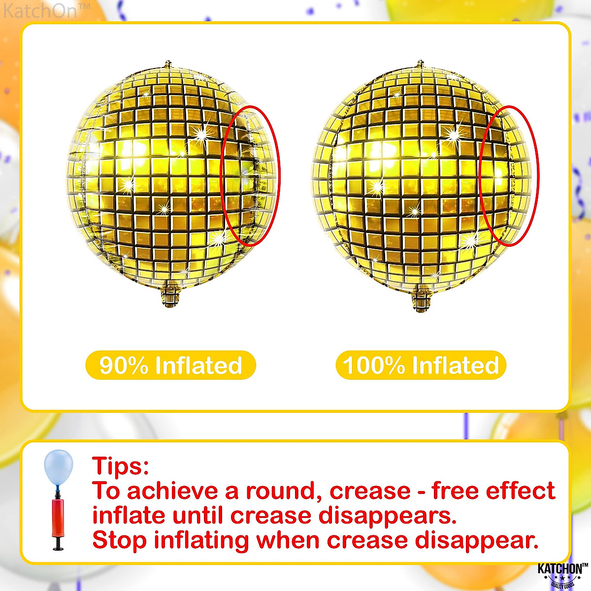 KatchOn, Big Gold Disco Ball Balloons - 22 Inch, Pack of 6, Gold Disco Party Decorations | 4D Gold Disco Balloons, 70s Party Decorations | Gold Disco Ball Decorations | Disco Ball Balloons Gold