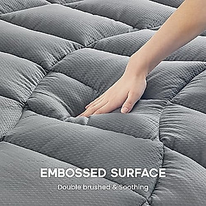 Sonive Queen Quilted Mattress Pad Extra Thick Soft Mattress Cover Ultra Fluffy Down Alternative Fill Streches up to 21 Inches Deep Pocket, Grey