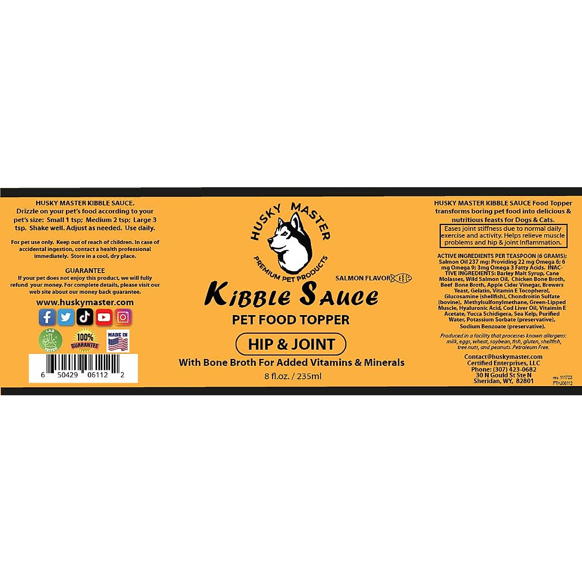 Husky Master Hip & Joint Kibble Sauce – Advanced Joint Support for Dogs – Pet Food Supplement w/Glucosamine, Chondroitin, Omega-3 & Bone Broth – Promotes Mobility & Eases Discomfort – Liquid Topping
