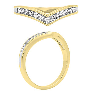 Dazzlingrock Collection 0.25 Carat (ctw) Round White Diamond Stackable Anniversary Guard Chevron Ring 1/4 CT | 10K Yellow Gold, Size 9.5