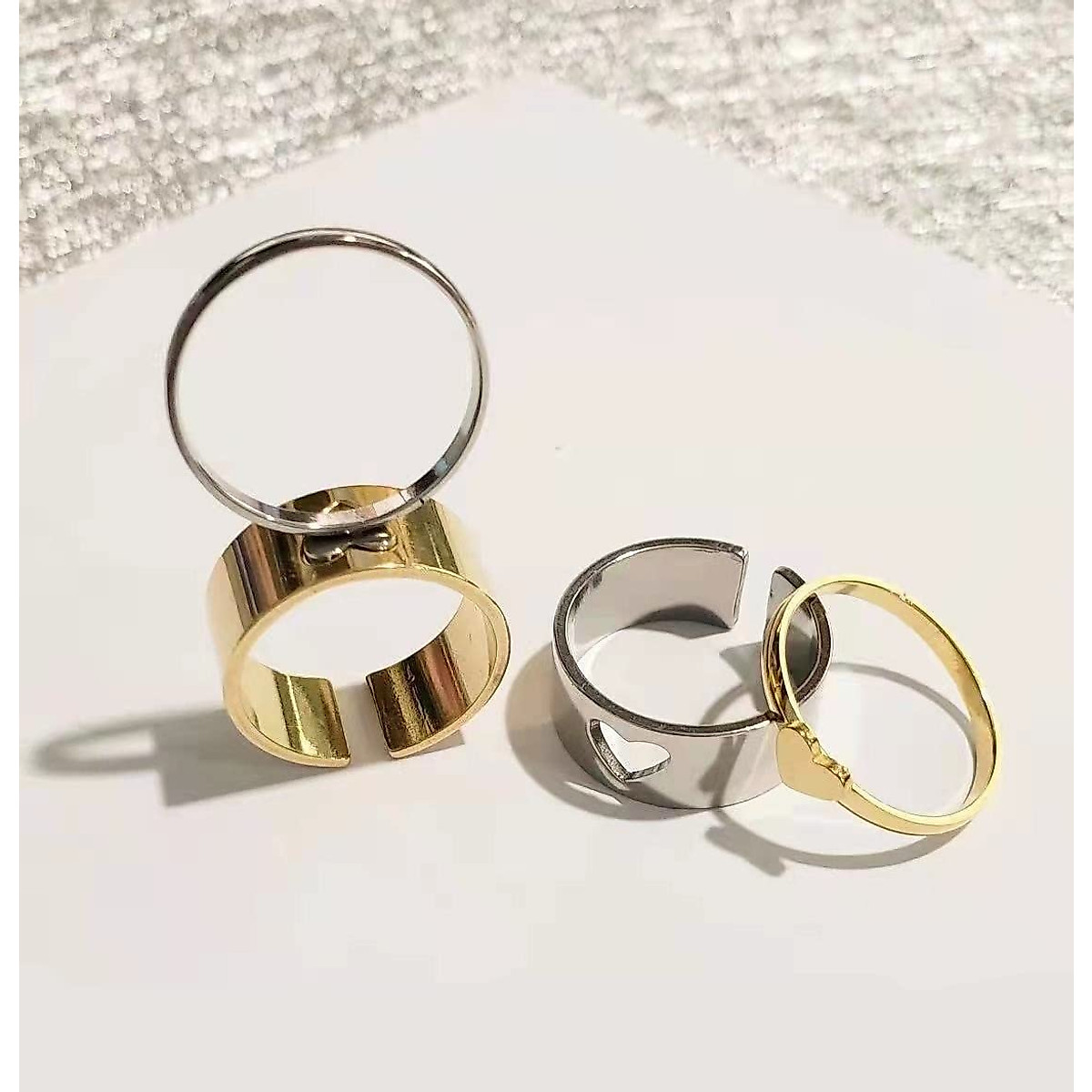 Love Heart Butterfly Star Dinosaur Plane Matching Rings Stainless Steel Alloy Silver Gold Dainty Trendy Rings for Women Friendship Couples Rings-Heart Silver