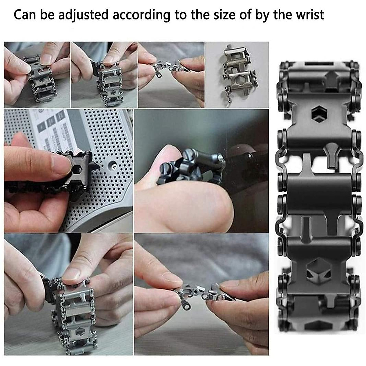 Multitool Bracelet 29 in 1, 22cm Stainless Steel, Multi Tool Bracelet for Men Outdoor Travel Watch Strap, Multifunctional Wristbands, Portable Wearable Multitool Trend Bracelet with A Pry Tool (Black)