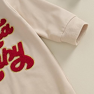 Infant Baby Boy Girl Christmas Outfit Santa Baby Embroidery Romper Long Sleeve Jumpsuit Bodysuit One Piece Outfit (A-Santa Baby Khaki, 3-6 Months)