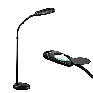 UMPOOL Magnifying Floor Lamp 5X & Bright LED Floor Lamp Hand Free with Adjustable Gooseneck，2-in-1 Magnifier Daylight Work Light for Reading, Repair, Crafts, Sewing etc. (Black)