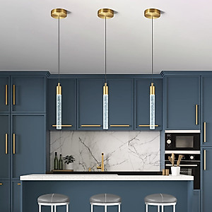 zhllmq Modern Kitchen Island Pendant Light Dimmable LED Gold Brass Finish Mini Crystal Pendant Lighting Bedroom Bedside Table Small Pendant Lights（3-Pack）