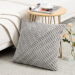 Fancy Homi 2 Packs Gray Decorative Throw Pillow Covers 18x18 Inch for Living Room Couch Bed Sofa, Rustic Farmhouse Boho Home Decor, Soft Corss Corduroy Twill Textured Square Grey Cushion Case 45x45 cm