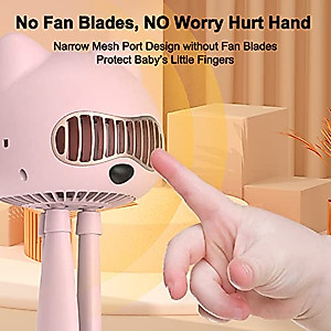 OverTwice Stroller Fan Bladeless/Desk/Handheld/Car Seat/USB with Aromatherapy Design, Small Mini Personal Portable Fan with Adjustable Lanyard and Flexible Tripod Clip, for Bed, Camping(Pink)