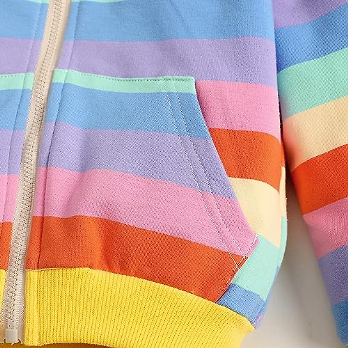 Little Hand Toddler Girls Zip-up Jacket Rainbow Sweatshirts Kids Color Stripe Hoodie Shirt Fall Outfit 5T