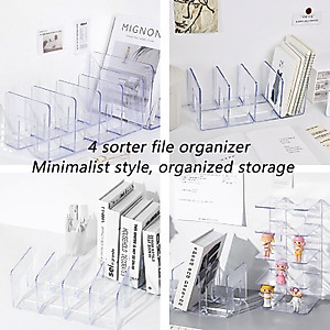 Acrux7 4 Pack Clear Acrylic File Organizer 4 Sections Acrylic File Sorter 12.8 x 5.6 x 5.1 Inch Vertical Acrylic Dividers Plastic Desk Book Organizer for Office Home Shelves Desk Book Mail File