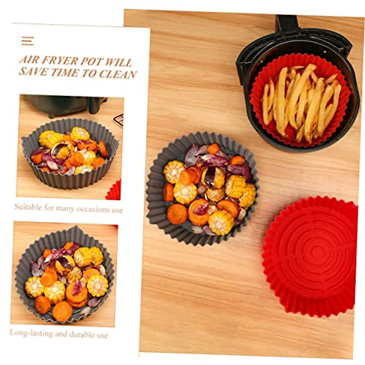 Air Fryer Liner Air Fryer Pan Air Fryer Grill Pan Deep Fryer Air Oven Baking Oven Pot Oven Liner Air Fryer Liner Pot for Air Fryer Reusable Air Fryer Pot Grey