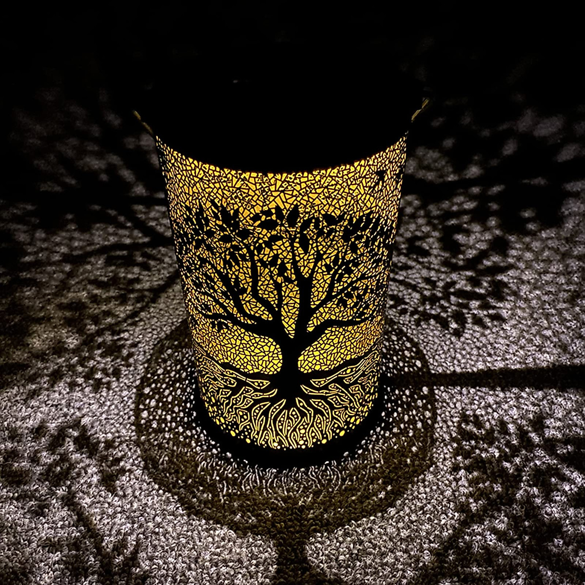 Ruiqas Solar Light Energy Saving Lamp Indoor Outdoor Hollow- Out Leaves Bucket Light Waterproof Lamp for Patio Garden Home Decoration