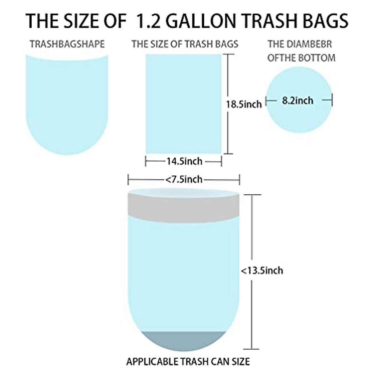 Small Trash Bag, 1.2 Gallon Garbage Bags Bathroom Trash can Liners for Bedroom Home Kitchen 80 Counts, Drawstring Shrink bag auto, White