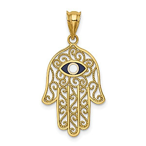 14K Yellow Gold Hamsa Hand of Fatima Evil Eye Protection Necklace Judaica Religious Pendant Israel Charm Only