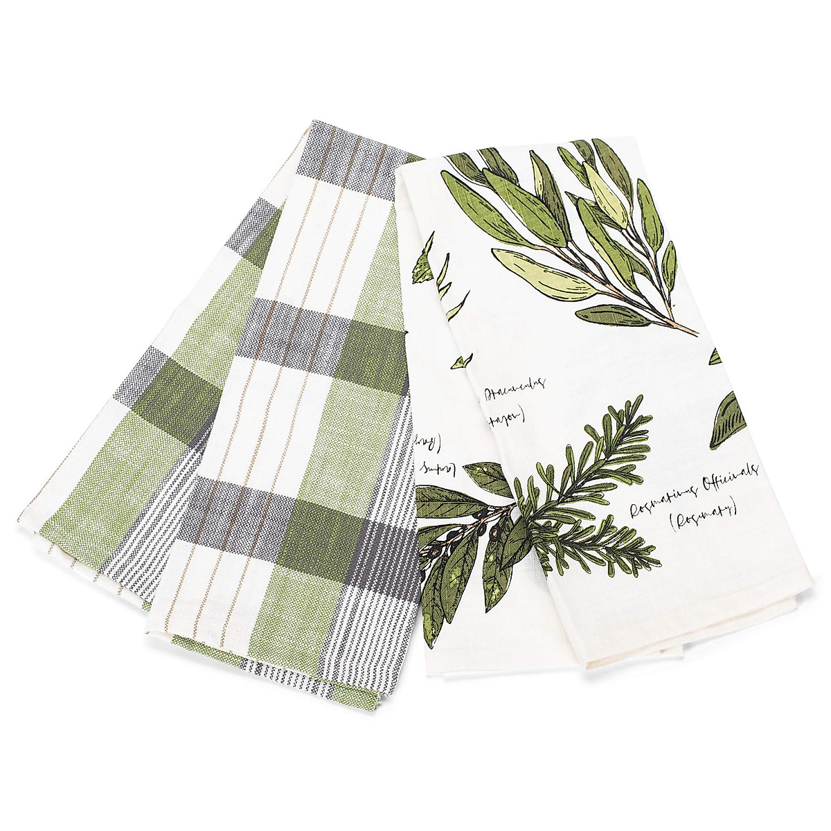 Design Imports Moss Green Plaid Herb 28 x 18 Cotton Decorative Hanging Dishtowel Set 2
