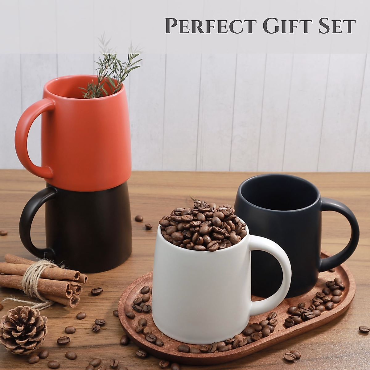 LINVIA Classic Mug, 16 oz Large Coffee Mug with Handle, Ceramic Porcelain Tea Cup, Smooth Matte (Sliding Lid, Black)