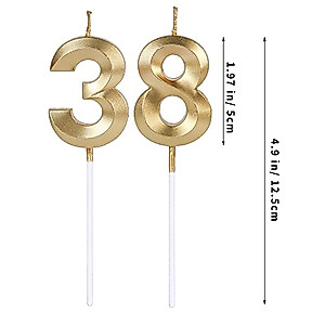 Gold 38th & 83rd Birthday Candles for Cakes, Number 38 83 Candle Cake Topper for Party Anniversary Wedding Celebration Decoration