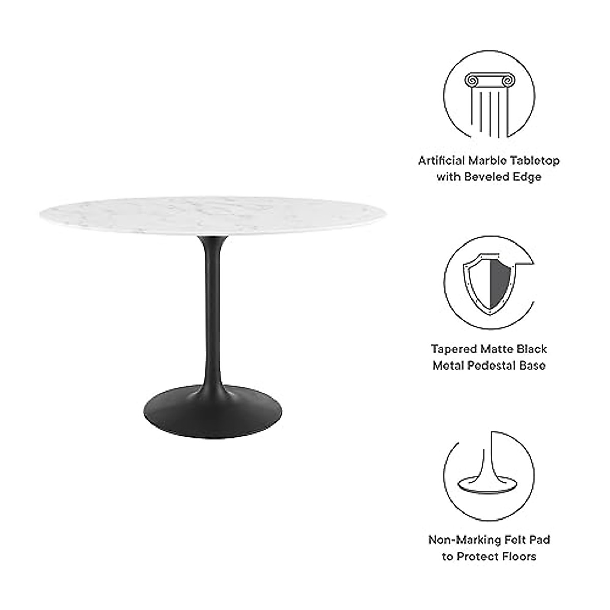 Modway Lippa 48" Oval Artificial Marble Dining Table, Black White