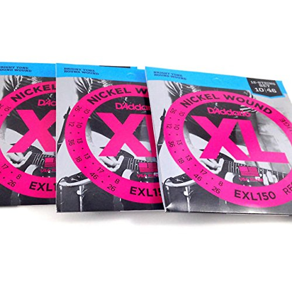 D'Addario Guitar Strings| Electric | 12 string | 3 Pack | EXL150 | Light