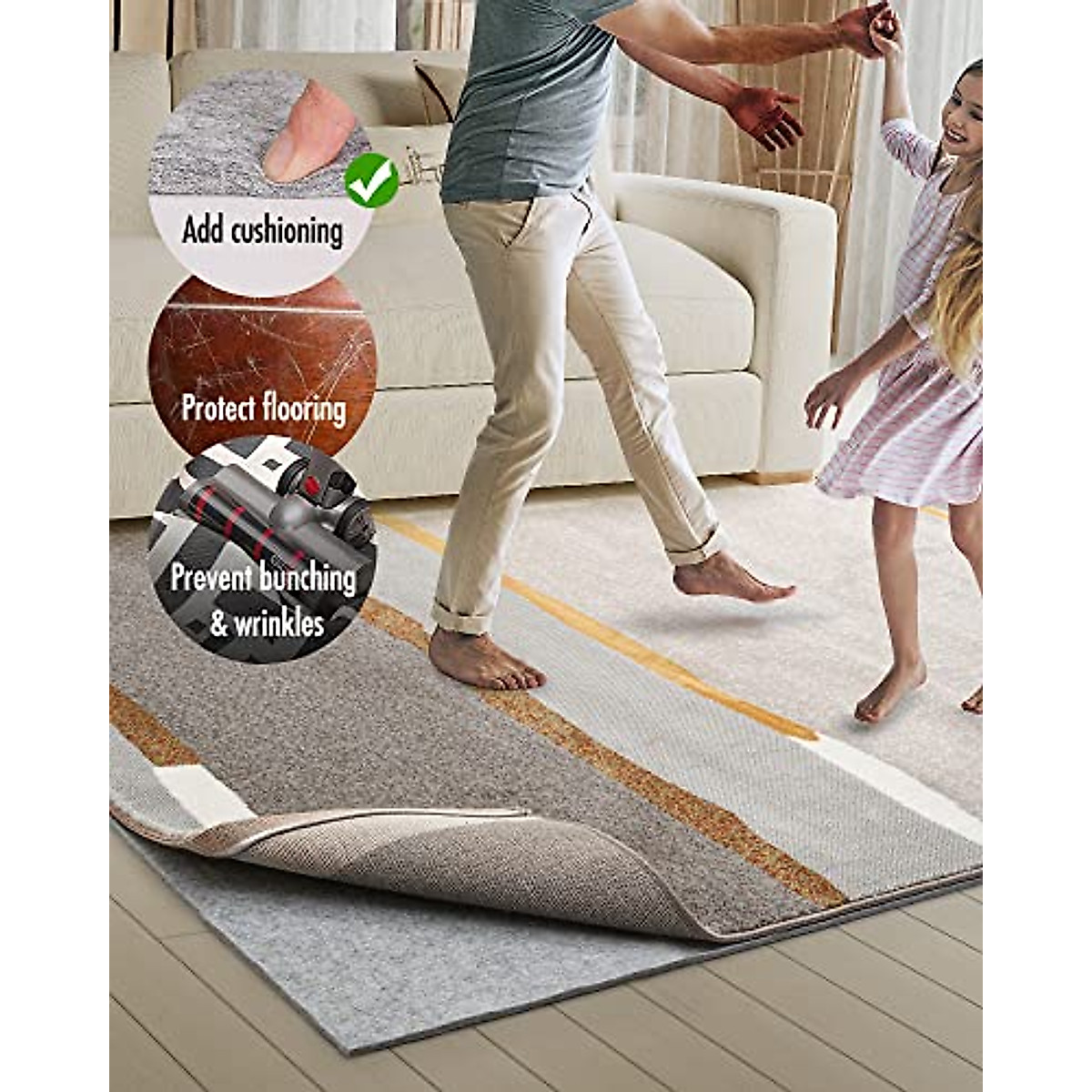 Non Slip Rug Pad Rug Gripper - 2x3 Feet 1/4” Extra Thick Felt Under Rug for Area Rugs and Hardwood Floors,Super Cushioned Carpet Non Skid Padding