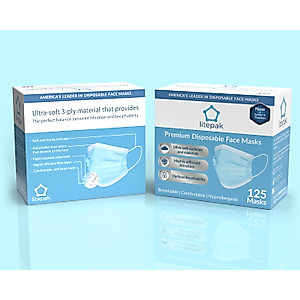 Litepak 125-Pack Disposable Face Mask Premium Comfort Earloops with Dispenser Box
