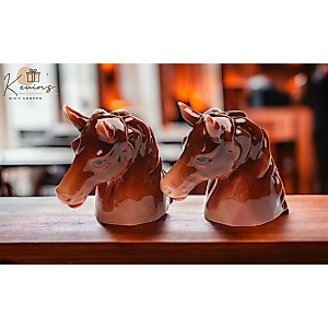 Fine Ceramic Brown Horse Salt & Pepper Shakers Set, 3-5/8" H