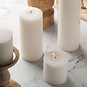 Pillar Candles - 3x3 inch | 25 Hours Burning, 6 Count - White Unscented Smokeless European Pillar Candles - Perfect for Wedding, Parties, Spas, Home Gatherings and Dinner