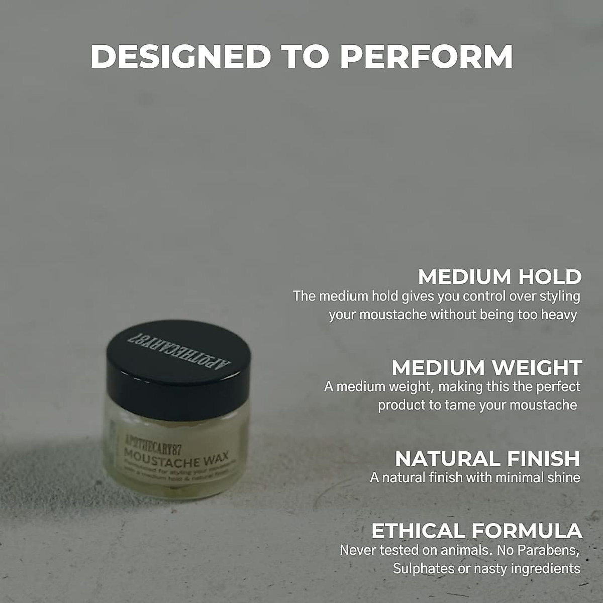 Apothecary 87 Moustache Wax | Premium Formulation With Plant Extracts | Natural Finish, Medium Hold, Medium Weight | Moustache Styling Wax | 15ml