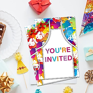 Soiceu Colorful Painting Birthday Party Invitations with Envelopes Set of 20 Dress for a Mess Art Painting Birthday Party Invites Fill in Blank