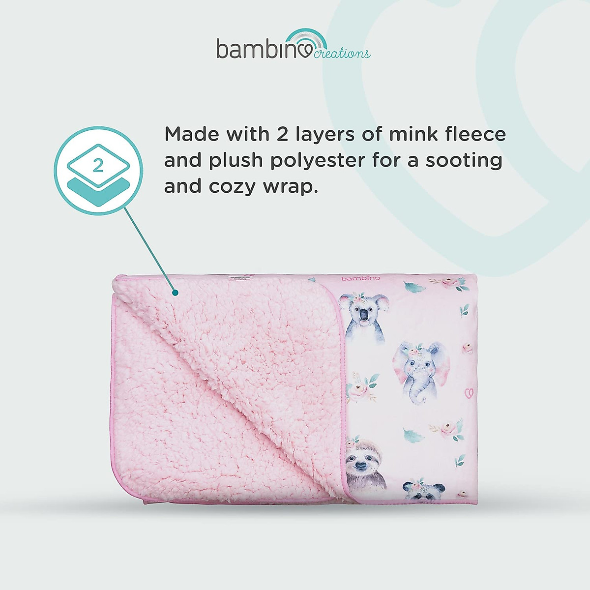 BAMBINO CREATIONS Sherpa Baby Blanket, Cuddly Soft 2-Layer, 39.37" L x 29.92", Pink