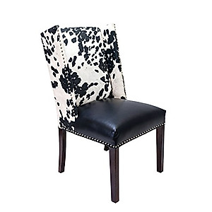 Sole Designs Rexford Collection Faux Leather and Fabric Upholstered Wingback Dining Chair with Holstein Pattern and Nailhead Trim, Set of 2, Black