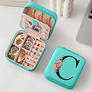 Parima Jewelry Case Jewelry Boxes Personalized Small Initial Jewelry Case Organizer Jewelry Boxes Travel Essentials for Women Birthday Gifts for Mom Friends Her Bridesmaids Teenage - Letter C, Blue