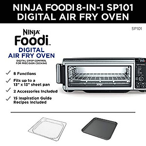Ninja SP101 Digital Air Fry Countertop Oven with 8-in-1 Functionality, Flip Up & Away Capability for Storage Space, with Air Fry Basket, Wire Rack & Crumb Tray, Silver