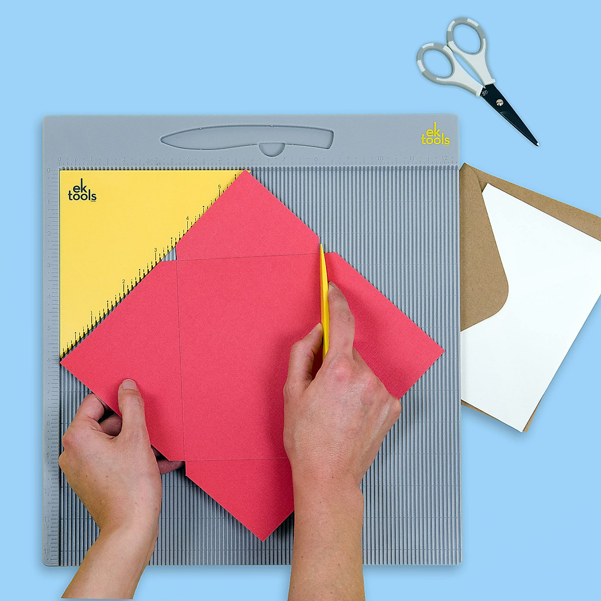 EK Succes Tools, Standard Scoring Board, 13"x14.25", with Bone Folder, Scoreboard for Paper Crafting, Make Envelopes, Cards, Precision Photos and More