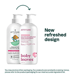 ATTITUDE Baby Dish Soap and Bottle Cleaner, EWG Verified Dishwashing Liquid, No Added Dyes or Fragrances, Tough on Milk Residue and Grease, Vegan, Unscented, 33.8 Fl Oz