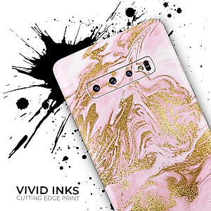 DesignSkinz Rose Pink Marble & Digital Gold Frosted Foil V10 Protective Vinyl Decal Wrap Skin Cover Compatible with The Samsung Galaxy S20 (Screen Trim & Back Glass Skin)
