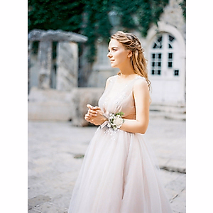 YSUCAU White Rose Wrist Corsages Wristlet Band Bracelet for Wedding,Set of 6, Ivory Eucalyptus Wrist Flower Wristband Hand Flower for Bride, Bridesmaid, Mother of Bride, Prom Party Decor