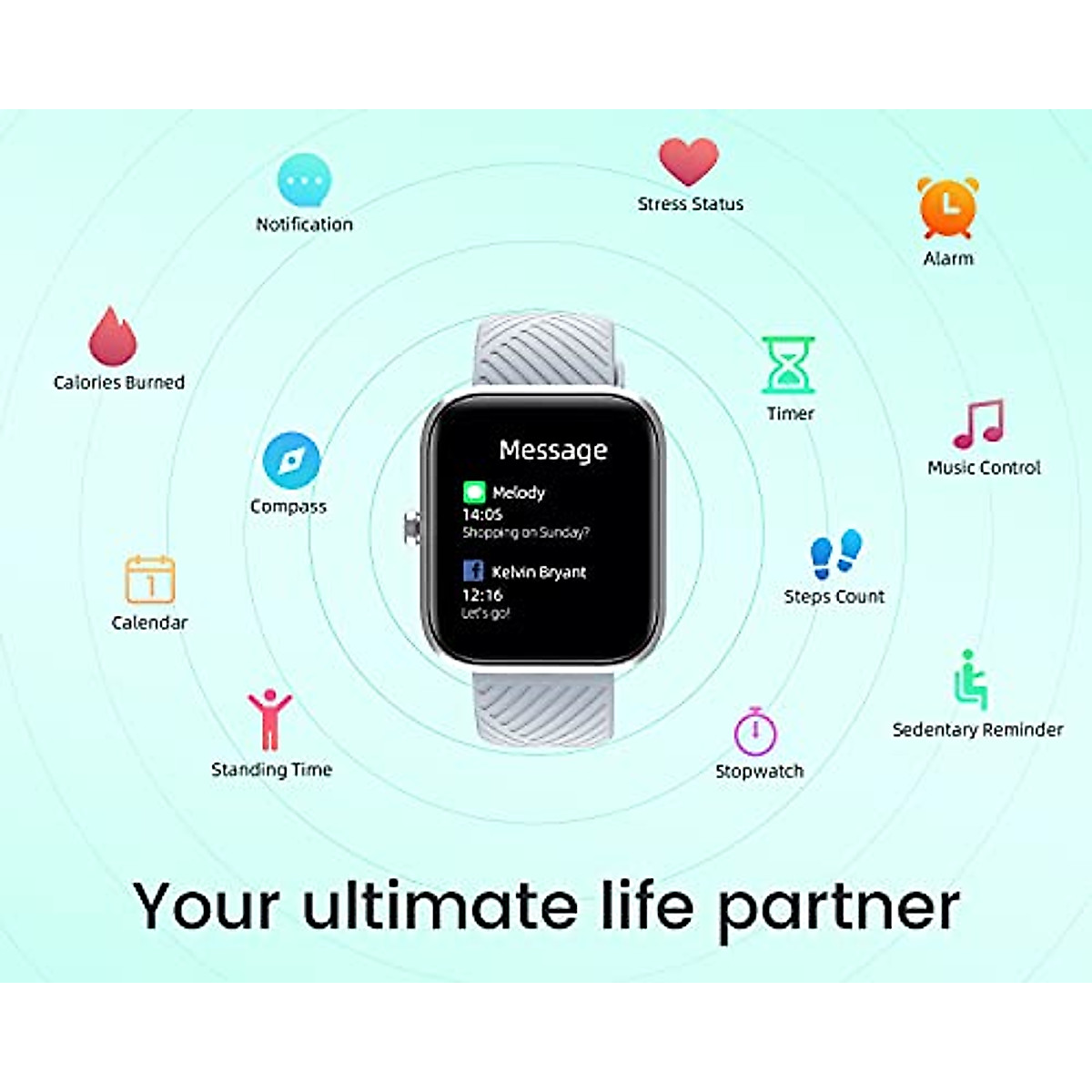 Smart Watch for Android Phones Samsung iOS Compatible Smart Watch with Heart Rate Sleep Blood Oxygen Monitor Step Counter, IP68 Waterproof Touch Screen for Men Women Silver