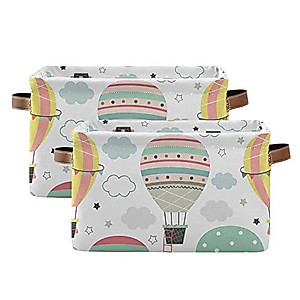 susiyo Large Foldable Storage Bin Hot Air Balloon Flying Fabric Storage Baskets Collapsible Decorative Baskets Organizing Basket Bin with PU Handles for Shelves Home Closet Bedroom Living Room-2Pack