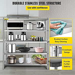 VEVOR Storage Shelf, 5-Tier Storage Shelving Unit, Stainless Steel Garage Shelf, 70.9 x 17.7 x 70.9 inch Heavy Duty Storage Shelving, 1650 Lbs Total Capacity with Adjustable Height