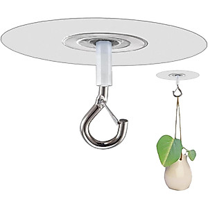 Adhesive Ceiling Hook - Weight-Bearing Stick-On Ceiling Hook, Sticky Ceiling Hook | Drill Free Hanging Ceiling Hook with Safety Clasp, Water Resistant Hook for Ceiling Plants Chimes，Home Storage Hooks