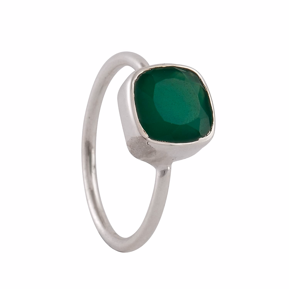 Silver Eternity 925 Sterling Silver Green Onyx Ring | Statement Ring Gemstone Jewelry (Green,7)
