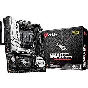 MSI MAG B550M Mortar WiFi Gaming Motherboard (AMD AM4, DDR4, PCIe 4.0, SATA 6Gb/s, M.2, USB 3.2 Gen 2, AX Wi-Fi 6, HDMI/DP, Micro-ATX, AMD Ryzen 5000 Series Processors)