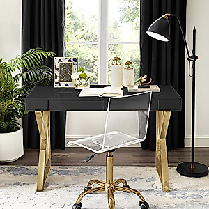 Inspired Home Zosia Desk - 2 Drawers | Black/Gold