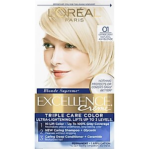 L'Oreal Paris Excellence Creme Permanent Triple Care Hair Color, 01 Extra Light Ash Blonde, Gray Coverage For Up to 8 Weeks, All Hair Types, Pack of 1