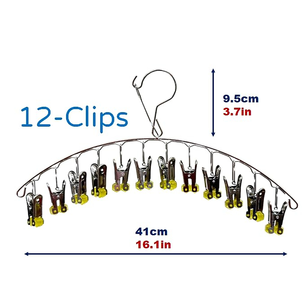 CHERRY GLOBAL Quick Release Arc Stainless Steel Laundry Drying Rack with 12 Clips,Swivel Hook Wind-Proof Clothes Hanger Rack for Sock, Bras, Underwear, Laundry Accessories